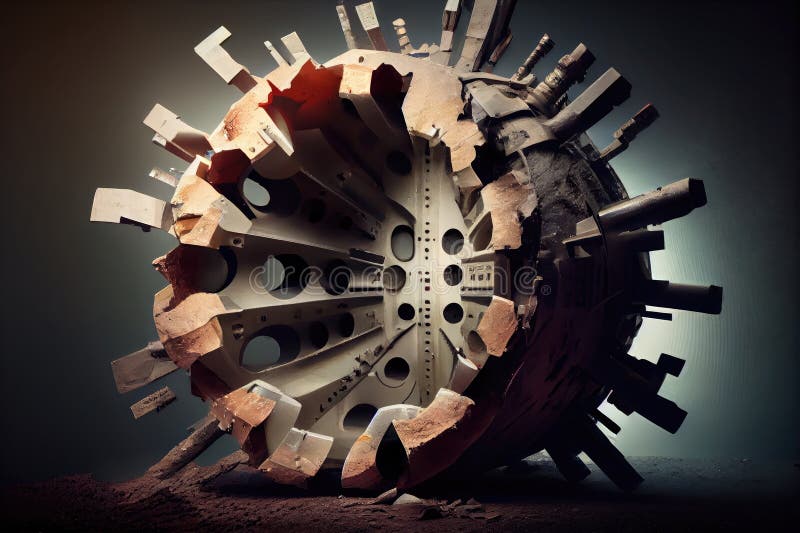 Tunnel Boring Machine, with Its Cutter Head and Drill Bits Visible ...