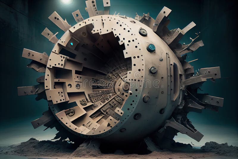 Tunnel Boring Machine, with Its Cutter Head and Drill Bits Visible ...
