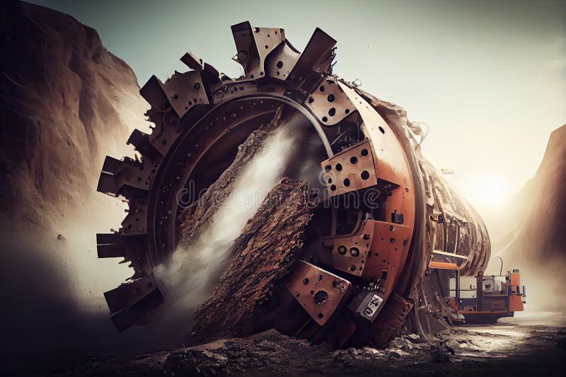 Tunnel Boring Machine, with Its Cutterhead and Conveyor System Visible ...