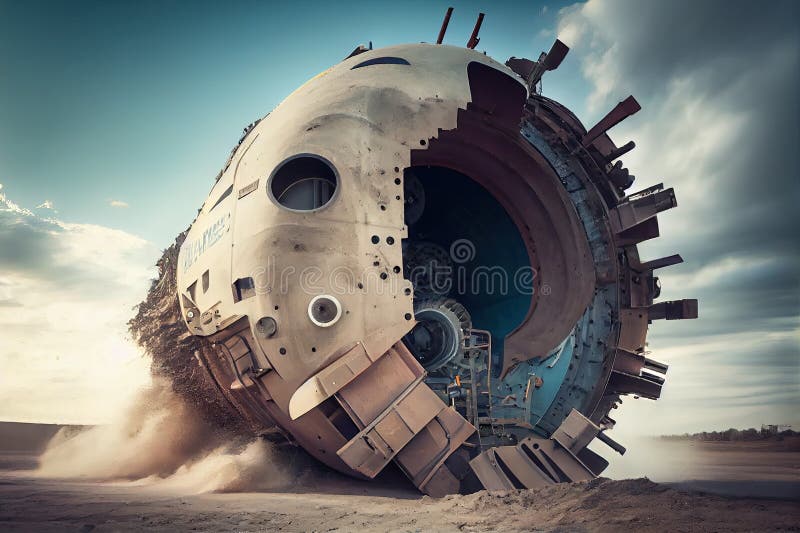 Tunnel Boring Machine, Its Head Rotating and Digging into the Earth ...