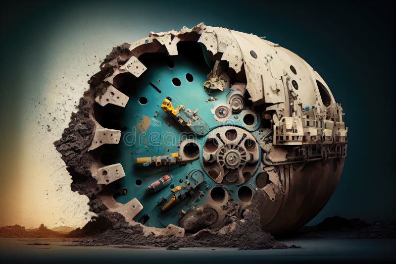 Tunnel Boring Machine, Its Head Rotating and Digging into the Earth ...