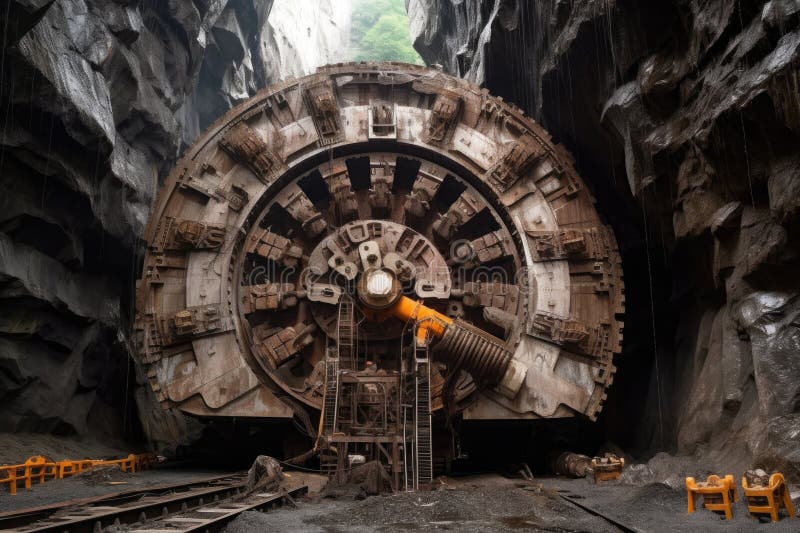 Tunnel Boring Machine through Rock Stock Illustration - Illustration of ...