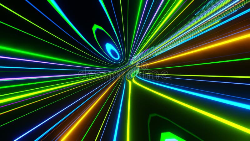 Tunnel with Colored Wave Traffic, Neon Lines, High Speed. Cycle ...