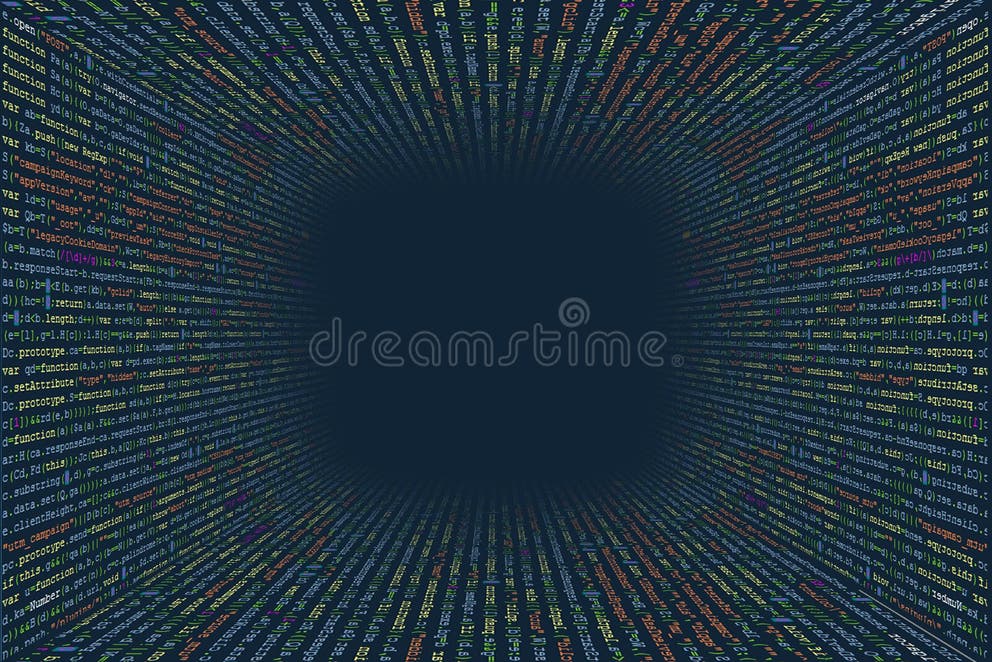 Tunnel from Computer Program Code. Programmer Lines of Code, Java Script, CSS, and HTML. Hacking ...