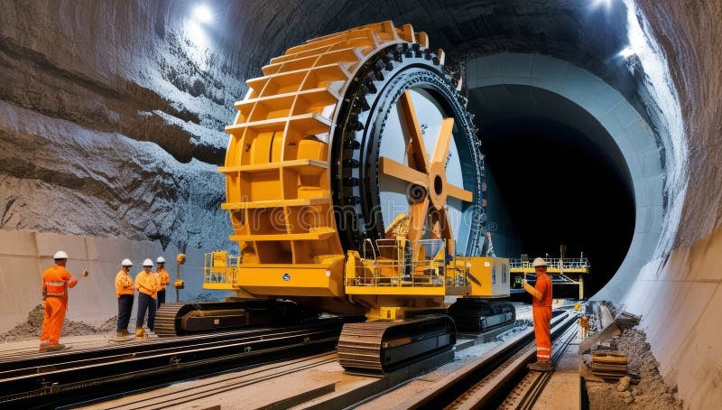 Tunnel Construction Using a Massive Tunnel Boring Machine in an Underground Environment Stock ...