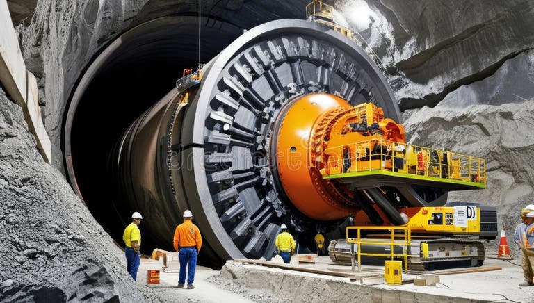 Tunnel Construction Using a Massive Tunnel Boring Machine in an Underground Environment Stock ...