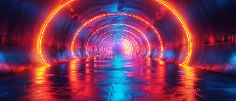 A Tunnel, Corridor with Light Rays and a Neon Backdrop. a Scene with ...