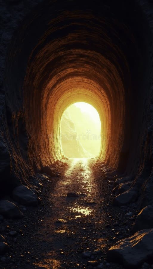 Tunnel Entrance with Bright Light Fading into Darkness, Passageway ...