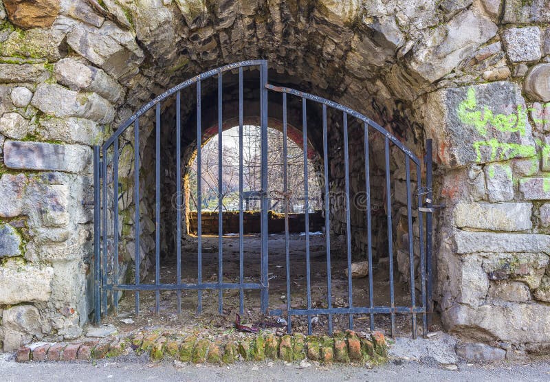 Tunnel Entry Acces Locked with Metal Gates Stock Image - Image of iron ...