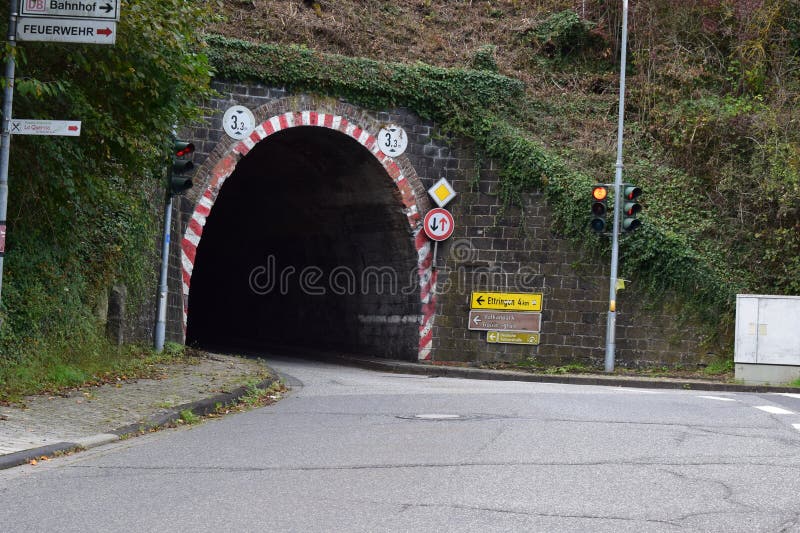 Tunnel Entry with Many Traffic Signs Stock Image - Image of rural ...