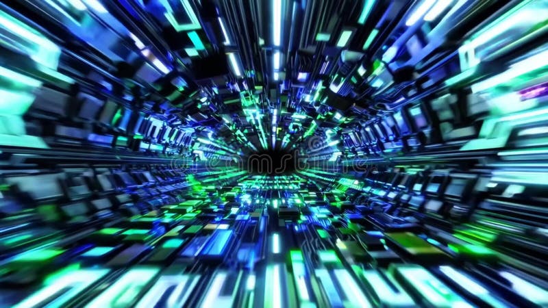 A Tunnel Filled with Illuminated Chips and Moving Electronic Circuits ...