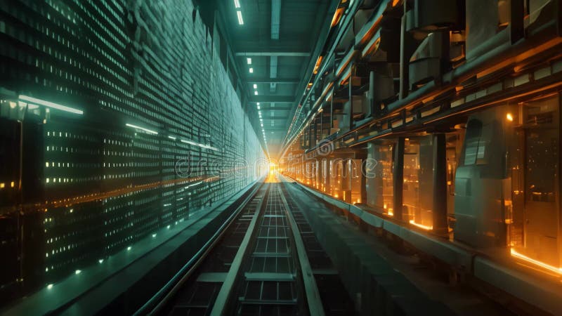 A Tunnel Filled with Numerous Yellow Lights Illuminating the Pathway ...