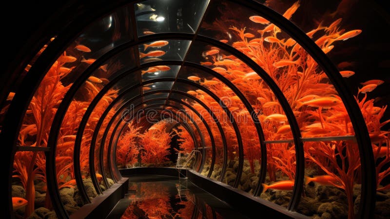 A Tunnel with Fish Inside of it at Night. Generative AI Image. Stock ...