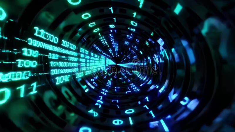 A Tunnel with Glowing Binary Data Floating in 3D Stock Footage - Video of motion, aesthetics ...