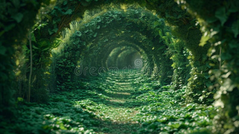 A Tunnel of Green Plants and Trees with a Path Leading To it, AI Stock ...