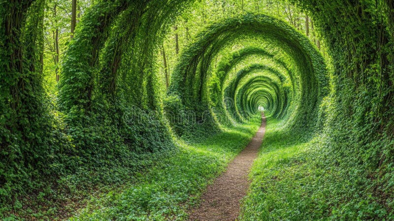 A Tunnel of Green Trees in the Middle of a Forest Stock Illustration ...