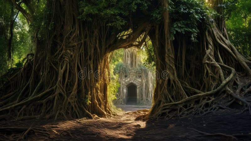 Tunnel huge tree roots stock illustration. Illustration of intricate ...