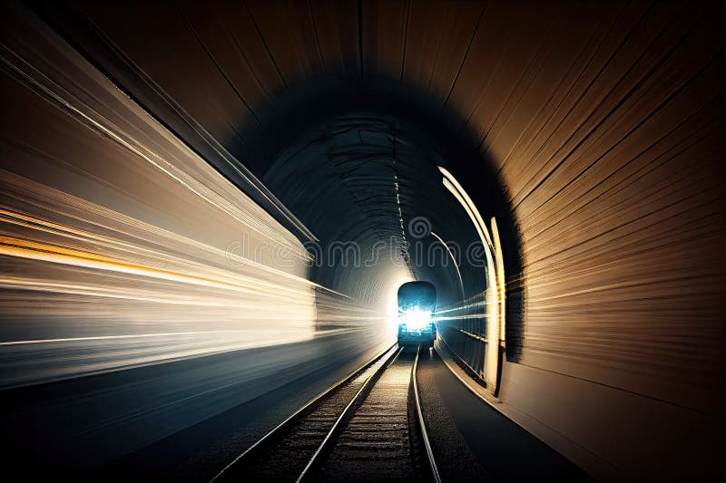 Tunnel of Light, with Speeding Train and Blurred Surroundings Stock ...
