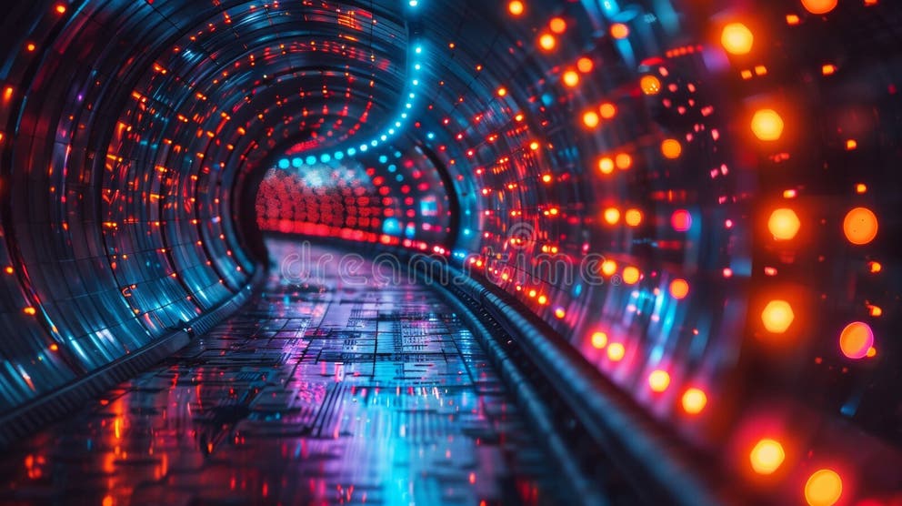A Tunnel with Lights and a Lighted Path Inside of it, AI Stock Photo ...