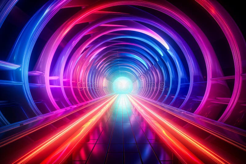 Tunnel with Lot of Lights Going through it and Bright Light Coming Out ...