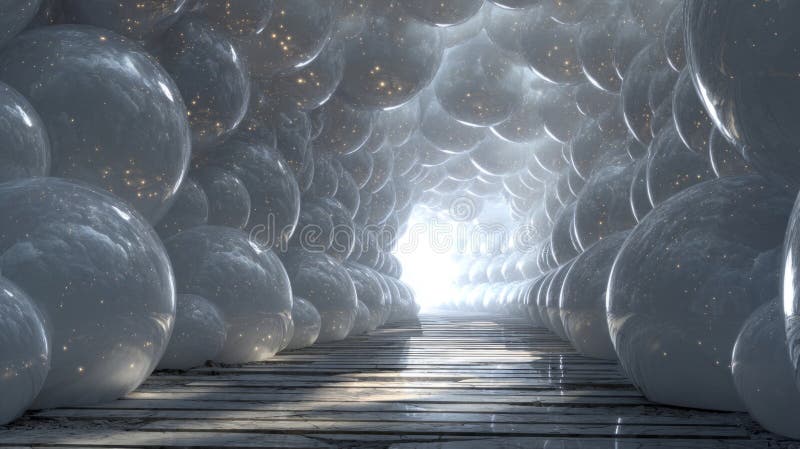 Tunnel Made of Translucent Spheres Stretching into the Distance, Soft ...