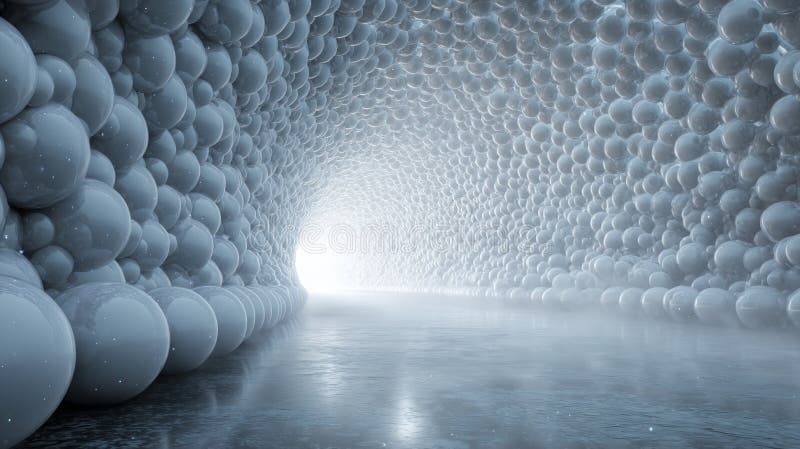 Tunnel Made of Translucent Spheres Stretching into the Distance, Soft ...