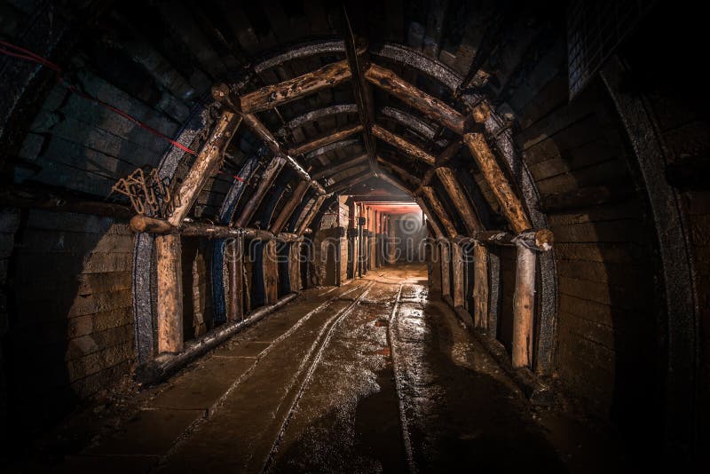 Tunnel in Old Coal Mine, Reinforced with Wood Stock Photo - Image of ...