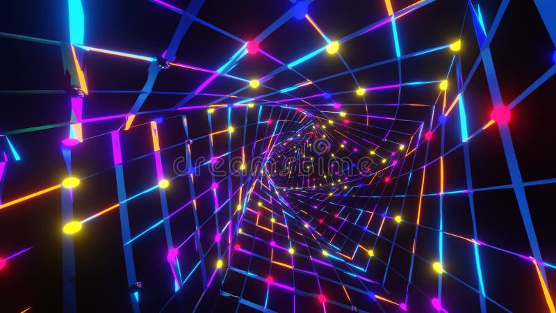 Tunnel with Rectangular Walls Flashing Different Bright Colors. Stock ...