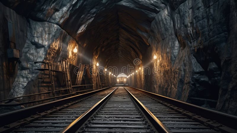 Tunnel and Train Tracks. Generative AI Stock Illustration ...