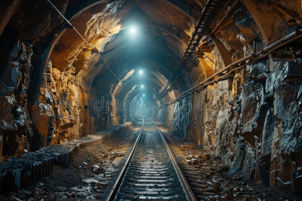 A Tunnel with Train Tracks and a Light Stock Image - Image of light ...