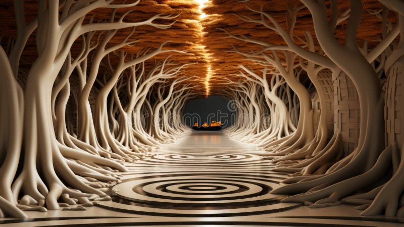 A Tunnel with Trees and a Spiral Staircase in it Stock Illustration ...