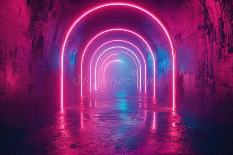 A Tunnel with Vibrant Neon Lights Inside, Suitable for Use in ...