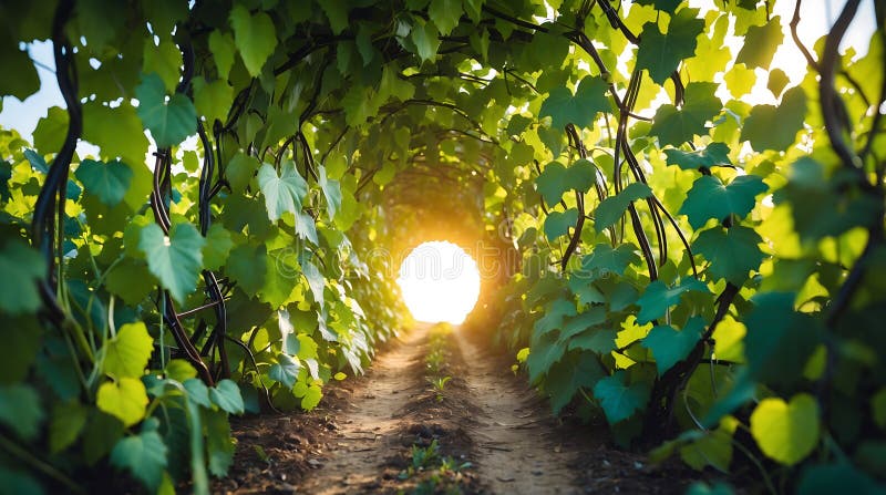 A Tunnel of Vines Leading To a Bright Light on a Warm Day Stock Photo ...