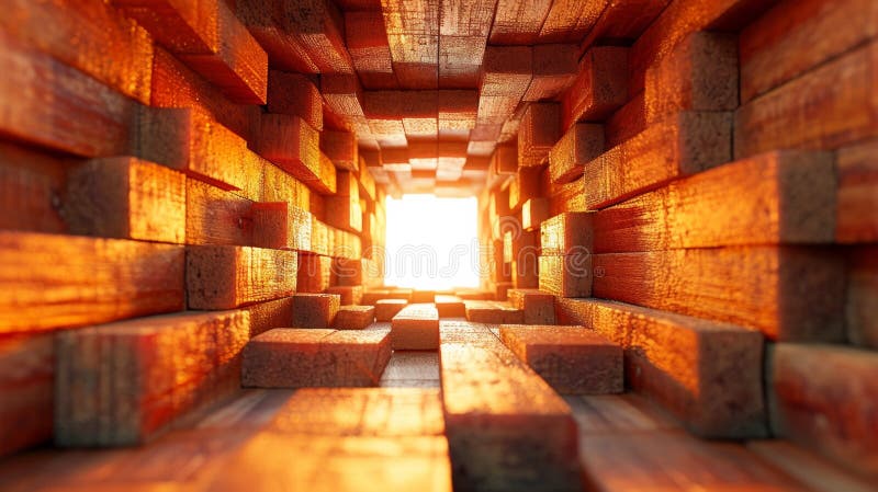 A Tunnel of Wood Blocks with a Light Shining through, AI Stock Photo ...