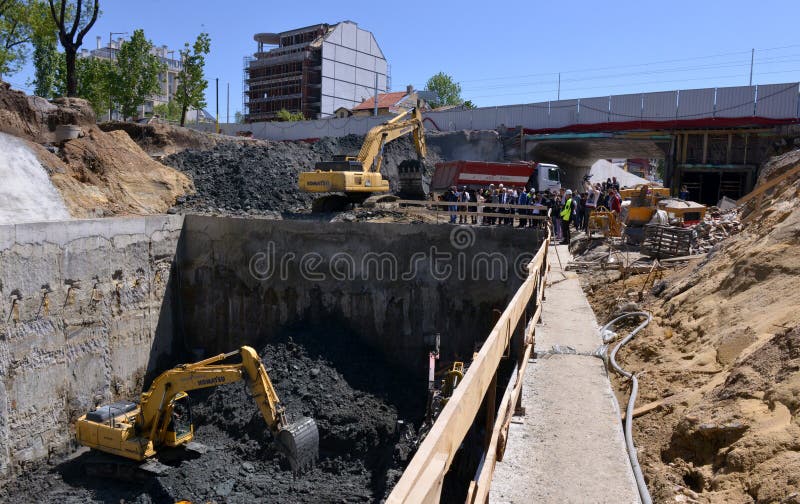Tunneller Worker Installing Fixture in Underground Subway Metro ...