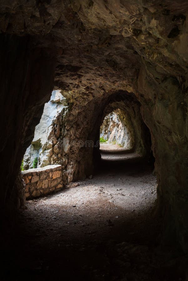 Tunnels Excavated in the Rock on the Cares River Path, Asturias Stock ...
