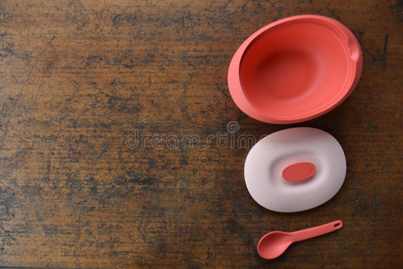 Tupperware Serving Set with Wood Table Background Stock Image - Image ...