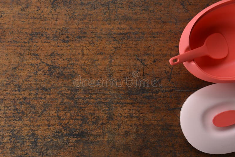 Tupperware Serving Set with Wood Table Background Stock Image - Image ...