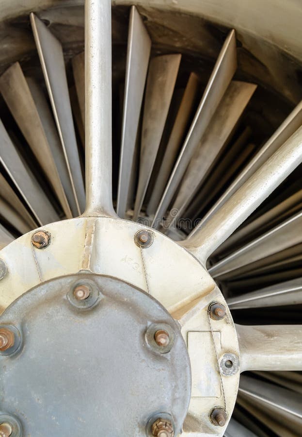 Turbine Blades and Inside a Close-up of Jet Engine Military Plane Stock ...