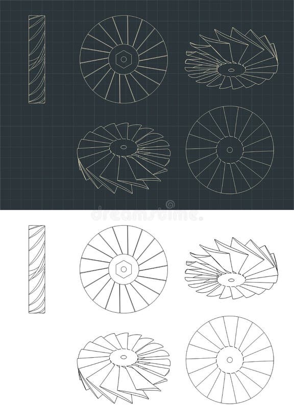 Turbine rotor drawings stock vector. Illustration of blueprint - 207291783