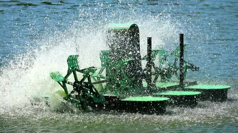 The Turbine is Spinning on the Water Surface To Add Oxygen and Adjust ...