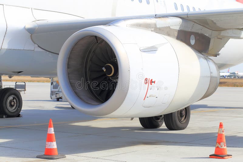 Turbine of White Airplane Engine Stock Image - Image of departure ...