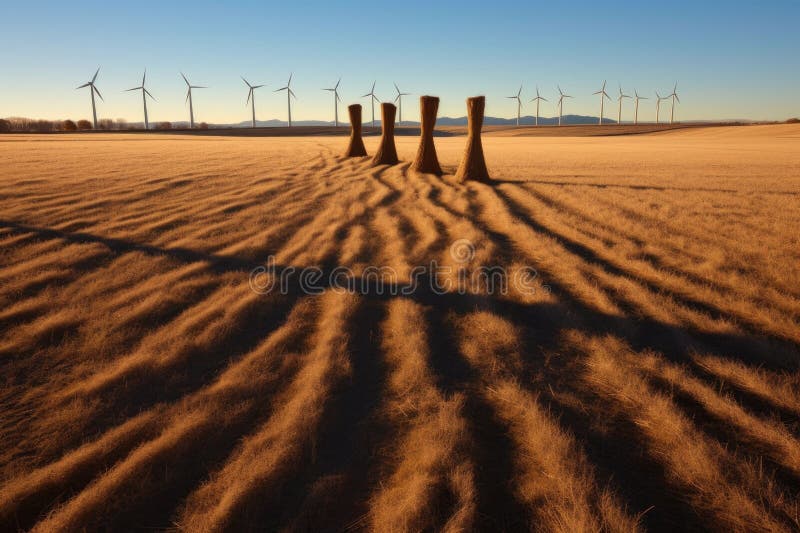 Turbines Casting Long Shadows on the Ground Stock Illustration ...