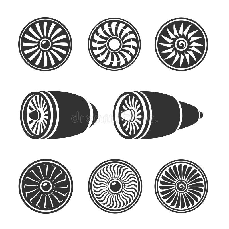 Turbines Icons Set, Airplane Engine Silhouettes Stock Vector - Image ...