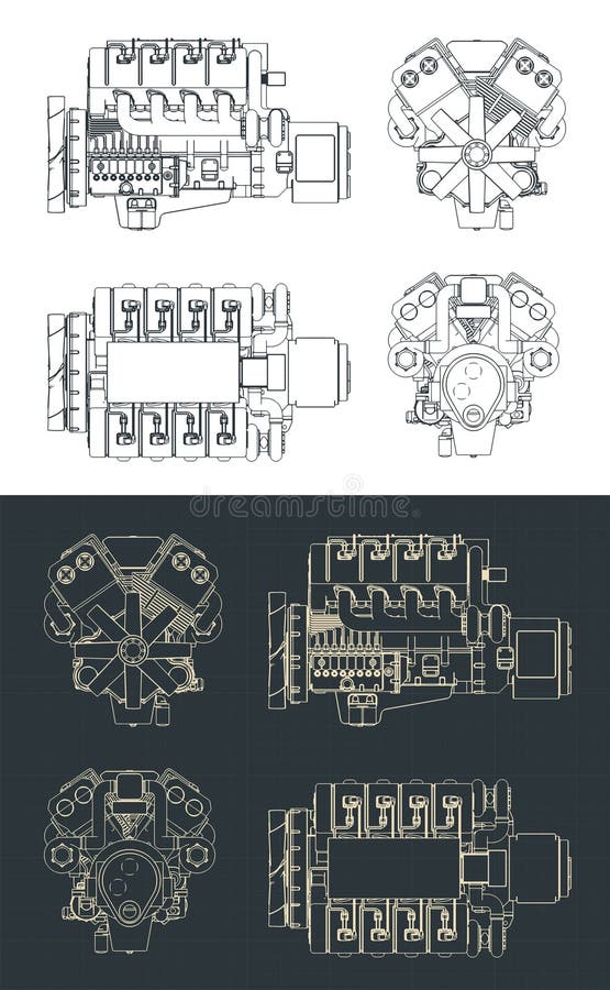 Diesel engine Blueprints stock vector. Illustration of mechanical ...