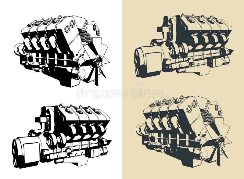 Diesel engine Blueprints stock vector. Illustration of mechanical ...