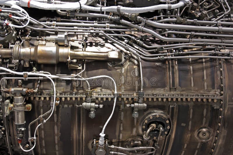 Jet Engine Plumbing of Tubes and Hoses Stock Image - Image of complex ...