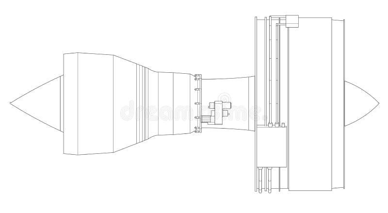 Turbo Jet Engine Aircraft. Vector Line Illustration. Stock Illustration ...