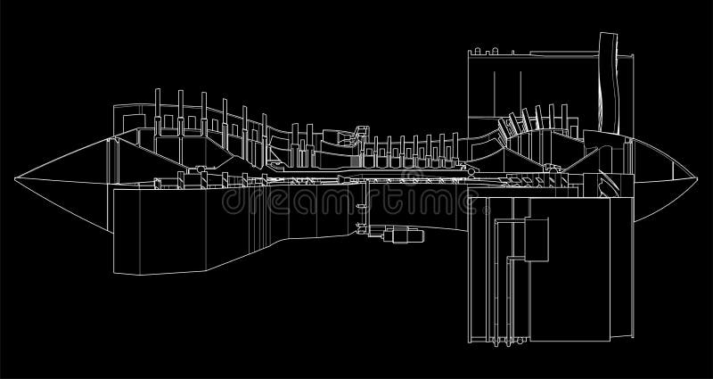 Turbo Jet Engine Aircraft. Vector Line Illustration. Stock Vector ...