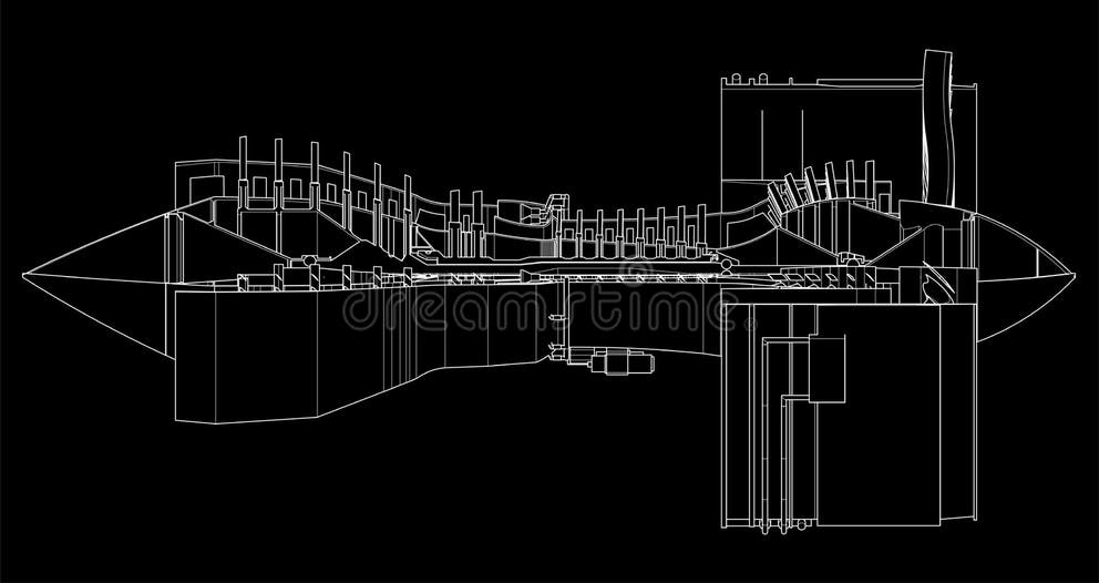 Turbo Jet Engine Aircraft. Vector Line Illustration. Stock Vector ...